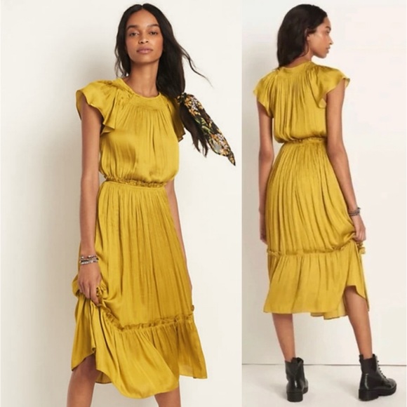 Current Air | Dresses | Current Air Satin Dodie Midi Dress In Yellow ...